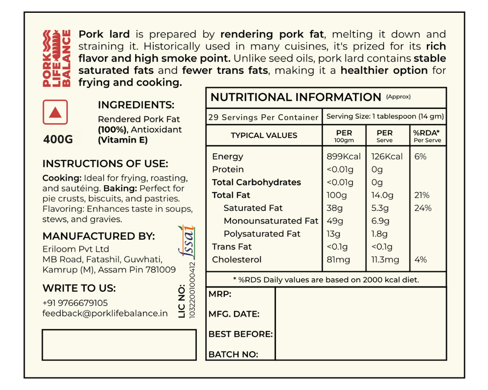 Pork Fat Products in India | Cooking With Pork Lard – PLB Snacks